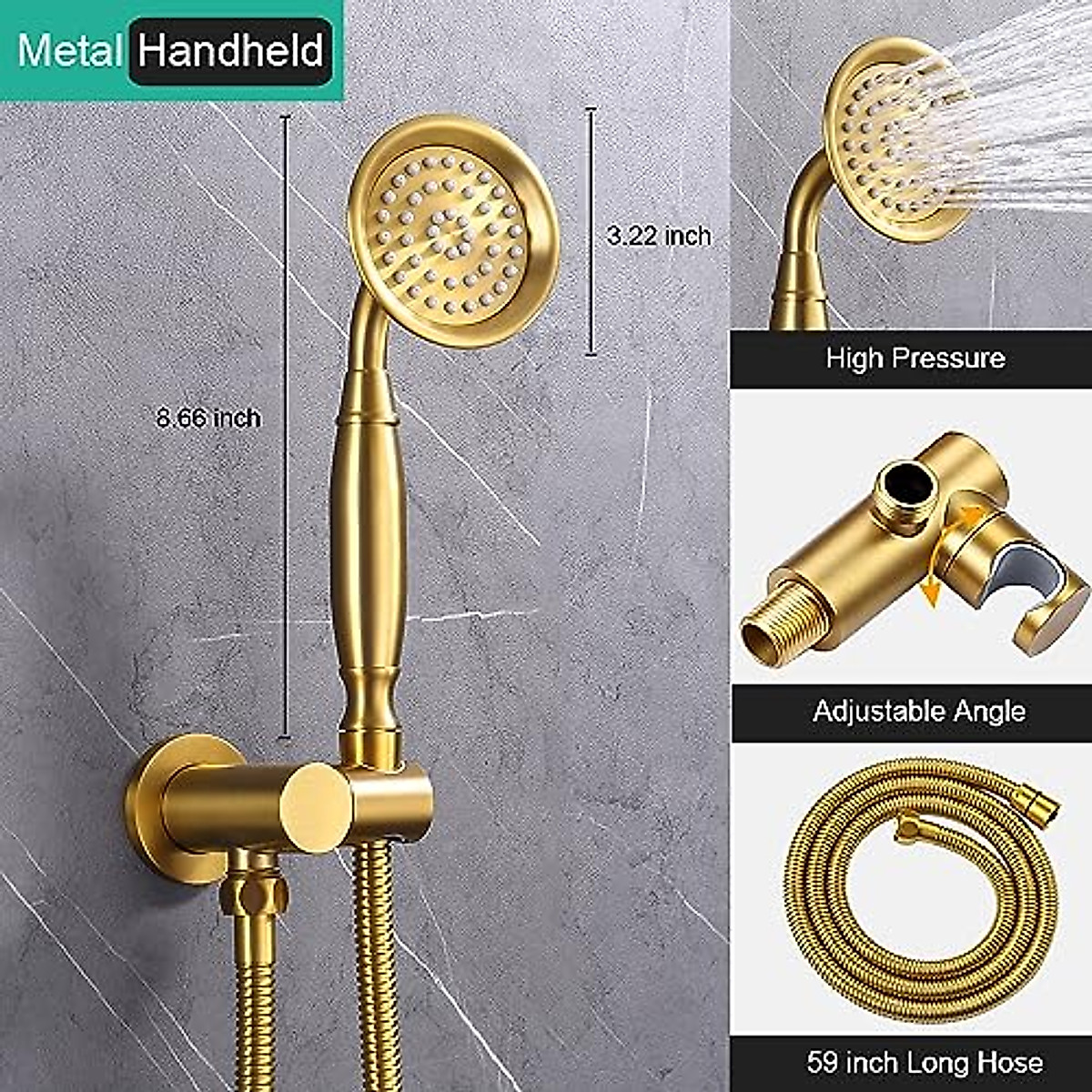Homekicen Brushed-Gold Antique Shower System with Jets: 9 inch Rain Faucet Sets Complete Wall Rainfall Head and Handheld Spray Fixtures Combo, 3 Way Diverter Brass Rough in Valve Trim Kit