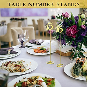 Therwen 20 Pcs Metal Table Numbers 1-20 Table Numbers for Wedding Reception 12 Inch Stainless Steel Party Table Number with Sturdy Holder Base for Banquet Wedding Party Event Catering (Gold)