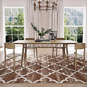RELEANY 8x10 Area Rugs for Living Room Machine Washable Non-Slip Brown Rugs Moroccan Modern Trellis Carpet for Dining Room Bedroom Kitchen Indoor Entryway Laundry Room