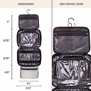 Jadyn Hanging Toiletry Bag, Expandable Toiletry Organizer for Women, Water Resistant Large Travel Cosmetic Bag for Full Size Makeup, Toiletries, Lotion, Shampoo, Accessories (Navy Floral)