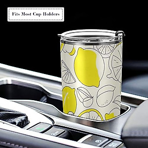 HXshaoye Sketch lemon yellow summer Stainless Steel reusable coffee cups with lids with Straw Leak Resistant Flip leak proof coffee travel mug for café cute cup 20 oz vaso para cafe 20oz