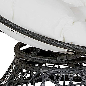 OSP Home Furnishings Wicker Papasan Chair with 360-Degree Swivel, 40â€ W x 36â€ D x 35.25â€ H, Grey Frame with White Cushion