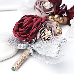 WANLIAN Wrist Corsage,Corsage and Boutonniere Set Bridesmaid Wedding Flower Corsages And Hand Flower Set of 2 for Wedding Prom Party (Red)