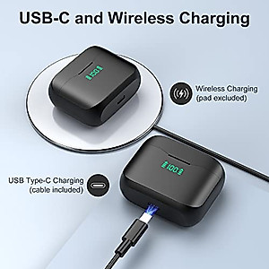 FOF Wireless Earbuds Noise Cancelling Bluetooth 5.3 Headphones IPX6 Waterproof LED Power Display Ear Buds in-Ear Earphones with Wireless Charging Case 4 Microphone 50H Playback Headset