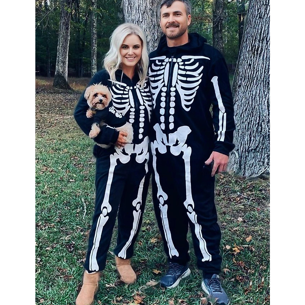 CYCLAMEN Skeleton Halloween Costume for Adults Couples Skeleton Onesie Jumpsuit Pajamas with Hood Family, for Women, S