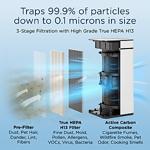 Medify MA-40 Air Purifier with True HEPA H13 Filter | 1,793 ft² Coverage in 1hr for Smoke, Wildfires, Odors, Pollen, Pets | Quiet 99.9% Removal to 0.1 Microns | White, 2-Pack