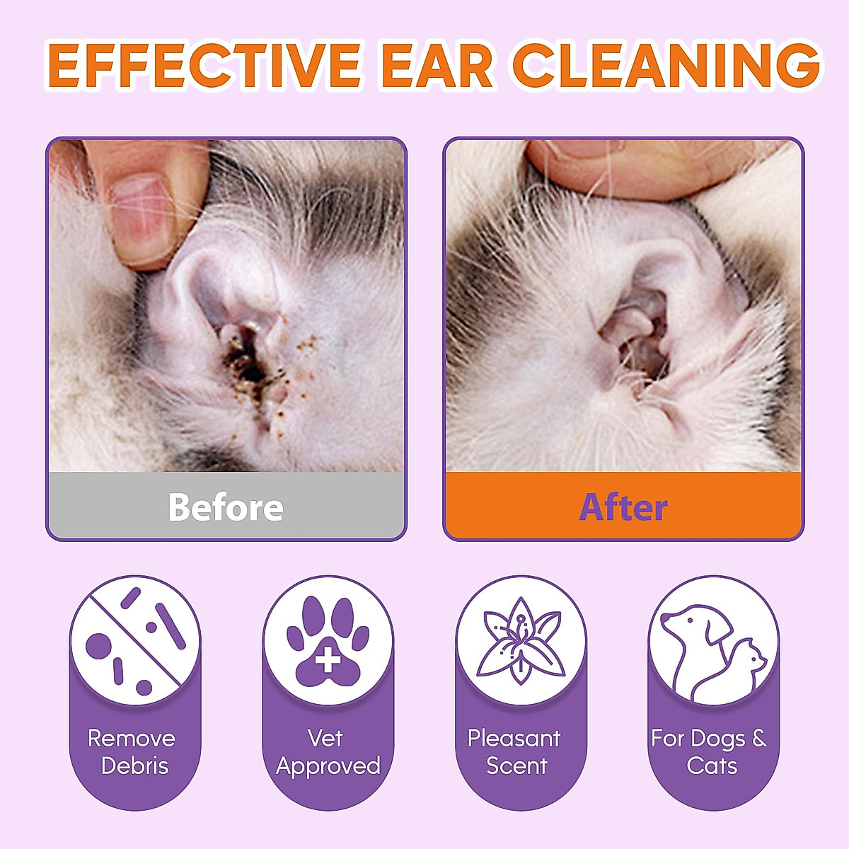 Pjordo Dog Ear Cleaner Kit - Dog Ear Finger Wipes and Ear Cleaner Solution for Dogs and Cats, Gently Remove Ear Wax & Debris, Soothe Ear Itching, Deodorize, Pet Ear Wash with Aloe Vera & Witch Hazel