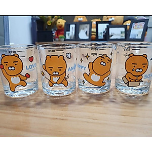 KAKAOFRIENDS Imotion Soju Clear Glasses For Alcohol Drinks Set of 4(soju glass 소주잔), Soju Shot Glasses Set Character Glass, For Party Dishwasher Safe Clarity Glassware