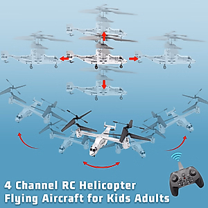 Leopmase V-22 RC Plane 4CH Remote Control Airplane, with Altitude Hold High & Low Speed and LED Light Ready to Fly,Two Batteries Stunt Flying Toy for Beginners Adults Kids