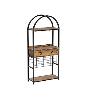 Tribesigns Wine Rack Cabinet Tall Freestanding Floor Liquor Cabinet with Glasses Holder and 1 Drawer, Industrial 21-Bottle Metal and Wood Wine Rack Table for Home Bar, Kitchen, Dining, Rustic Brown