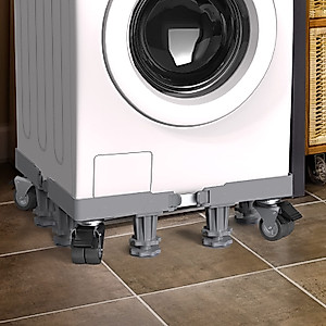 OREKO Mini Fridge Mobile Base Stand Adjustable Washer Dryer Refrigerator Stand With 4 Dual-wheel And 8 Lifting Feet (Double-tube)