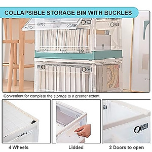 4utoHydra 4 PCS Collapsible Storage Bins, 80L Plastic Storage Bin Organizing Container with Lid and 4 Wheels, Clear Folding Plastic Container, Storage Organizer Five Doors with Secure Latching Buckles ( Extra Large , White)