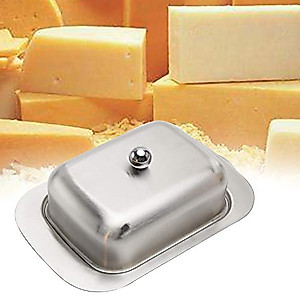 Butter Dish Stainless Steel Butter Dish with Lid Classic 2-piece Design Butter Keeper Cheese Butter Container Butter Cheese Storage Box Rectangular Butter Tray(Silver)