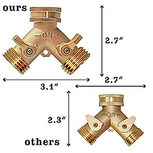Xiny Tool Brass Garden Hose Splitter (2 Way), Solid Brass Hose Y Splitter 2 Valves with 2 Extra Rubber Washers