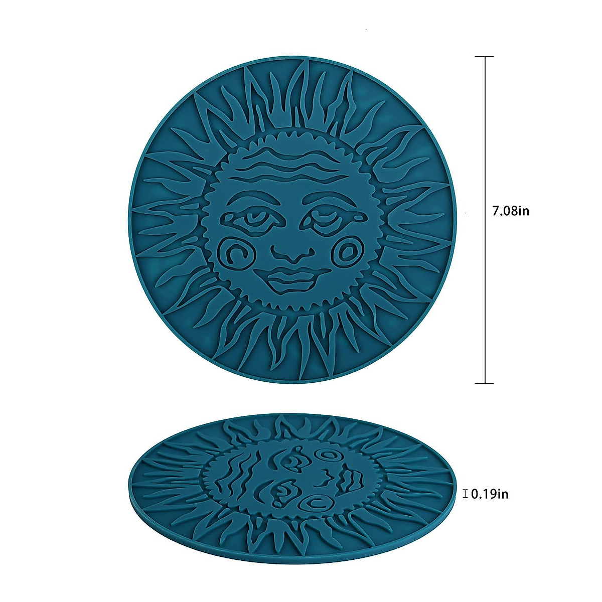 3 Pcs Trivets for Hot Dishes, Sun and Moon Double-Sided Design, Kitchen Heat Resistant Silicone Trivet, Extra Thick, Large, Non Slip (4. Dark Cyan)