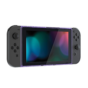 eXtremeRate Clear Atomic Purple DIY Housing Shell for Nintendo Switch Console, Replacement Faceplate Front Frame for Nintendo Switch Console w/Volume Up Down Power Buttons - Console NOT Included