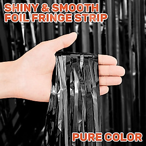 4-Pack Backdrop for Party Decorations, Foil Fringe Backdrop Curtains, Tinsel Streamers for Birthday Party Decorations, Black Tinsel Curtains for Halloween Bachelorette Prom Disco Hollywood Theme Party