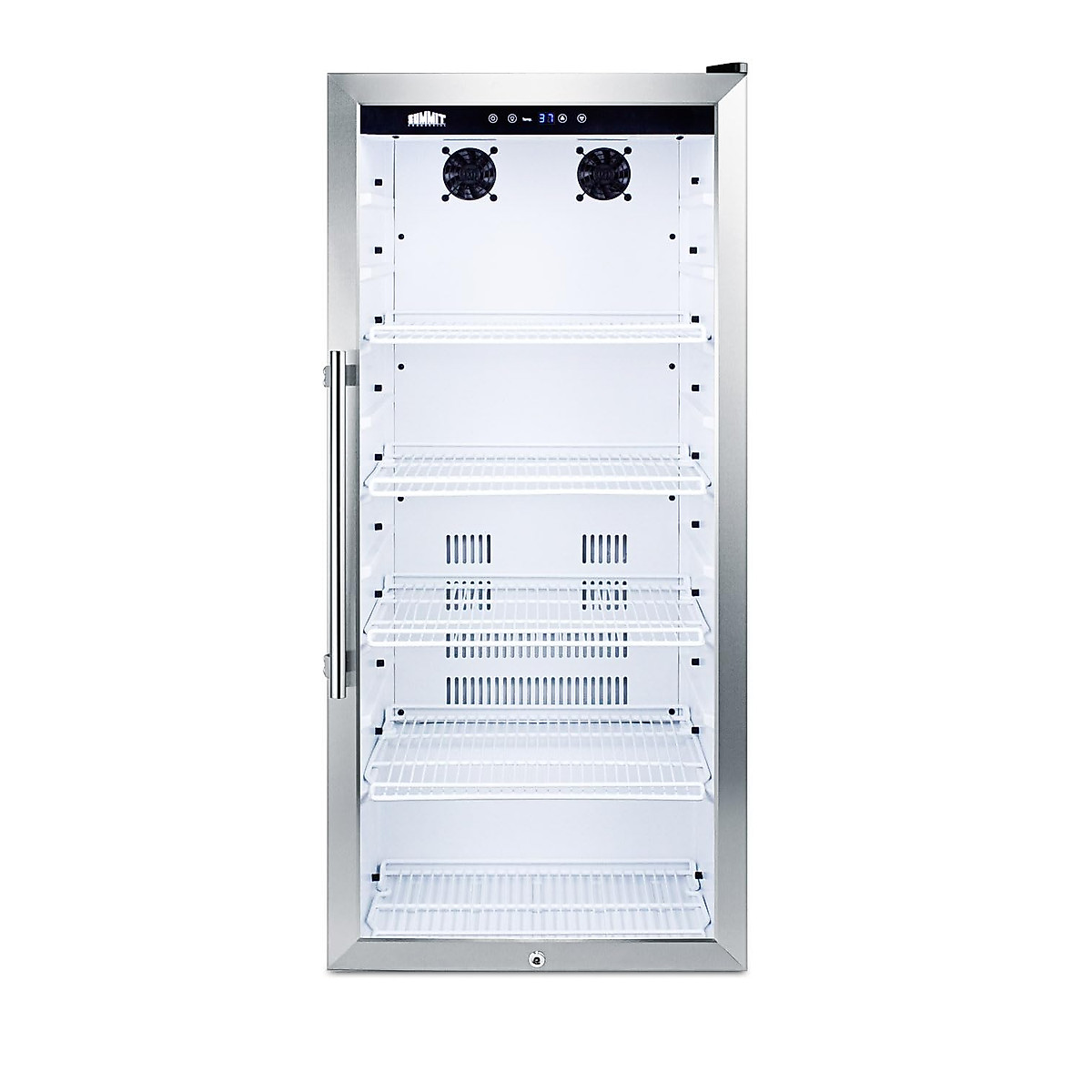 Summit Appliance SCR1006 Commercial Glass Door 22-inch Wide Beverage Merchandiser; Display and Refrigeration; For Beverages/Sealed Food; Digital Controls; LED Lighting; White Cabinet