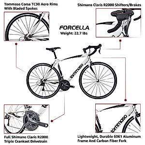 Tommaso Forcella Sport Bike Performance Aluminum Road Bike Carbon Shimano Claris 24 Speeds Road Bicycle Men Road Bikes for Men Bike Men Women Speed Bike Racing Bike Adult Bike City Bike White XL 60cm
