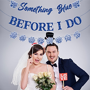 Something Blue Before I Do Bridal Shower Decorations, NO-DIY Bridal Shower Decorations Includes Glitter Something Blue Before I Do Banner, Wedding Party Decorations Garland