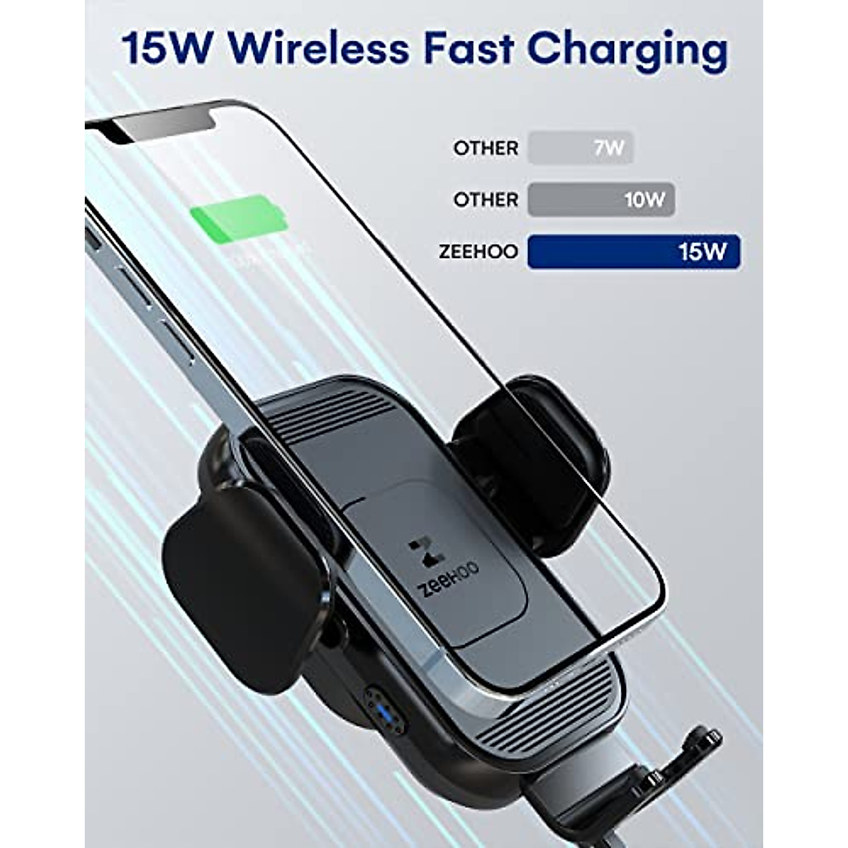 [Upgraded Version] ZeeHoo Wireless Car Charger,15W Fast Charging Auto-Clamping Car Mount, Dash, Air Vent Charging Car Phone Holder for iPhone 14 13 12 11, Samsung Galaxy S23+ S22, etc. (Black)