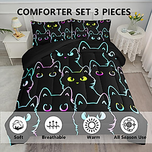 Axolotl Kids Bedding Cartoon Twin Size,Gradient Line Cute Cat Bedding Set for Teens Kids Boys Girls Adults Room Decor, All Season,1 Comforter 2 Pillow Cases,Black