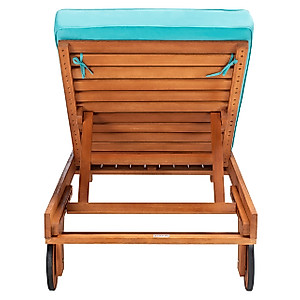 SAFAVIEH Outdoor Collection Newport Natural/ Aqua Cushion Built-in Side Table Adjustable Chaise Lounge Chair