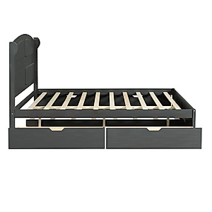 FANYHOME Queen Bed with Twin Size Trundle and 2 Drawers, Wood Queen Size Platform Bed Frame with Headboard, Trundle Bed with Storage for Girls Boys Teens Adults, Antique Gray