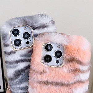 for Samsung A04/A04s Furry Phone Case, Tiger Calico Tabby Cat Striped Gradients Animal Fur Pattern Fuzzy Fluffy Soft Warm Hair Plush Phone Case