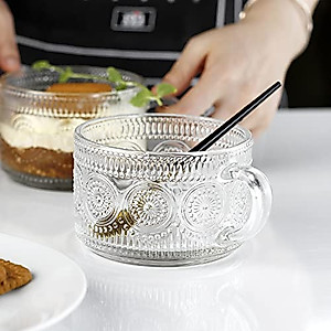 LUXU Vintage Glass Coffee Mugs 14oz Set of 4 Clear Glass Tea Cups,Stackable Glass Coffee Cups,Cute Coffee Bar Accessories,Iced Coffee Glasses,Clear Embossed Glass Cups for Cappuccino,Latte,Beverages