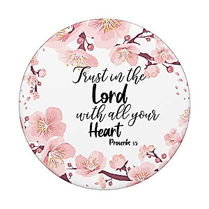 Christian Bible Verse Proverbs 3:5 White Pink Floral Gift PopSockets Swappable PopGrip