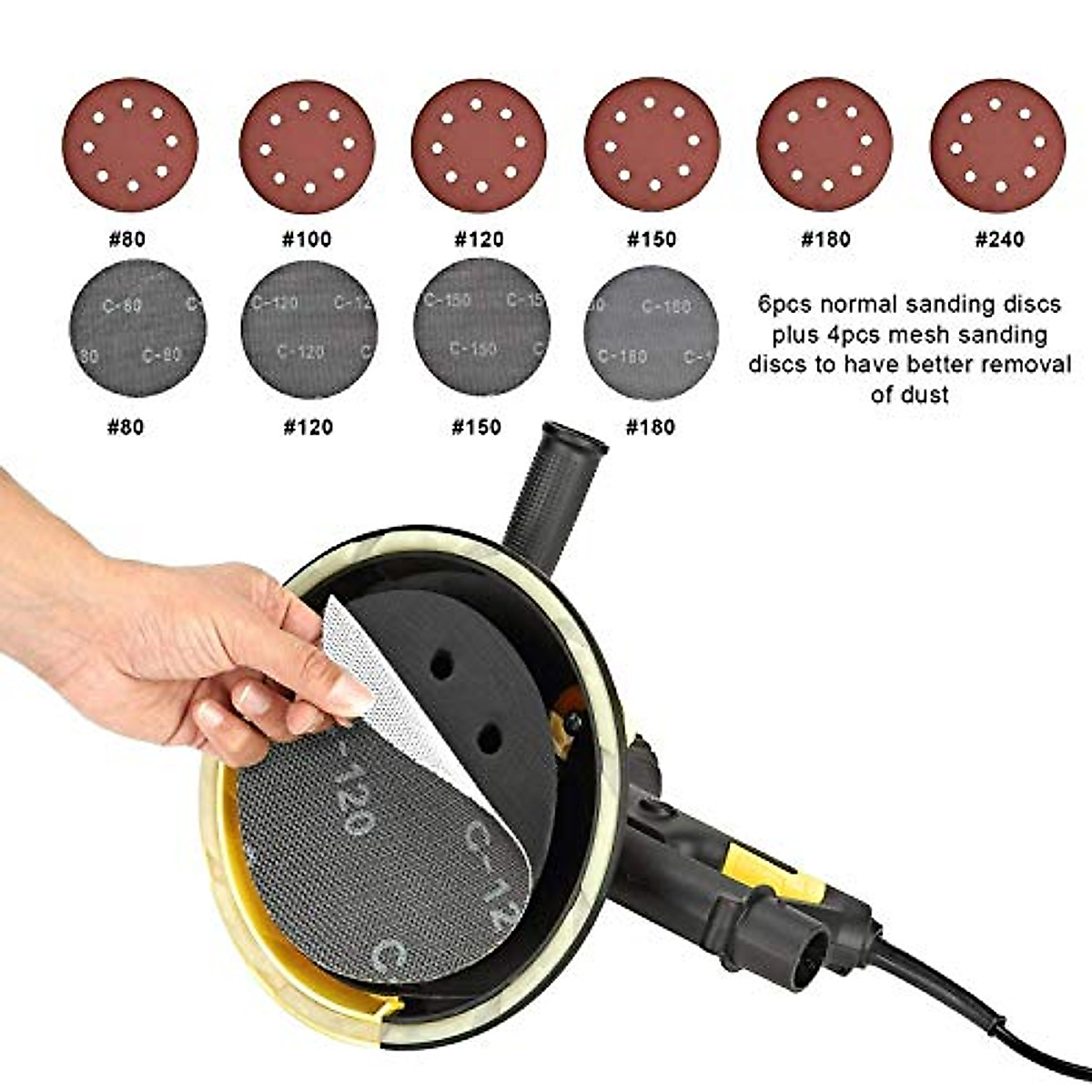 Electric Drywall Sander with Vacuum, Variable Speed and 26FT Power Cord, Drywall Sanding Machine with Extra Mesh Sanding Discs and Safety Kit, CUBEWAY