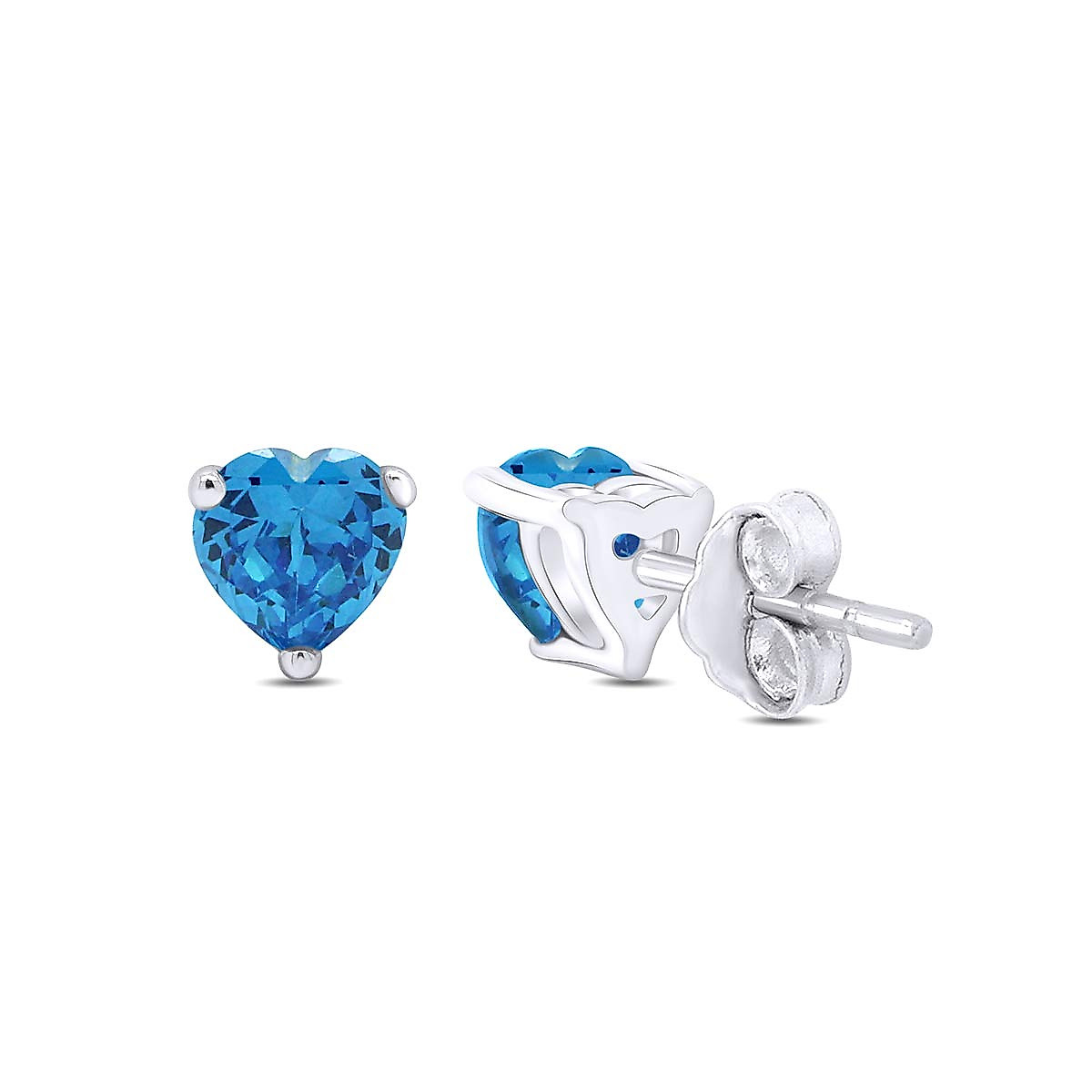 Heart Shape Simulated Blue Topaz Stud Earrings In 14K White Gold Over Sterling Silver