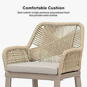 PURPLE LEAF Outdoor 29" Bar Stools Set of 4, Boho Patio Bar Height Chair with Cushion and Back for Outdoor and Indoor, Kitchen, Garden, Patio, Champagne