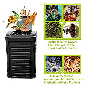 Solution4Patio Outdoor Composting Bins, 89-Gallon (336L), Thick and Sturdy, Black Eco-Master Polypropylene Composter, Easy Assembling, Large Capacity, 23.62 in. W x 23.62 in. D x 39.37 in. H, 9496-US