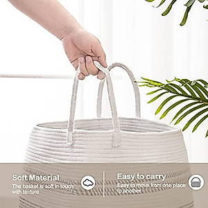 Fiona's magic Extra Large Laundry Hamper Basket, 105L Woven Tall Clothes Hamper with Long Handle for Storage Blanket, Toys and Dirty Cothes in Bedroom and Living Room, Christmas Gift, White