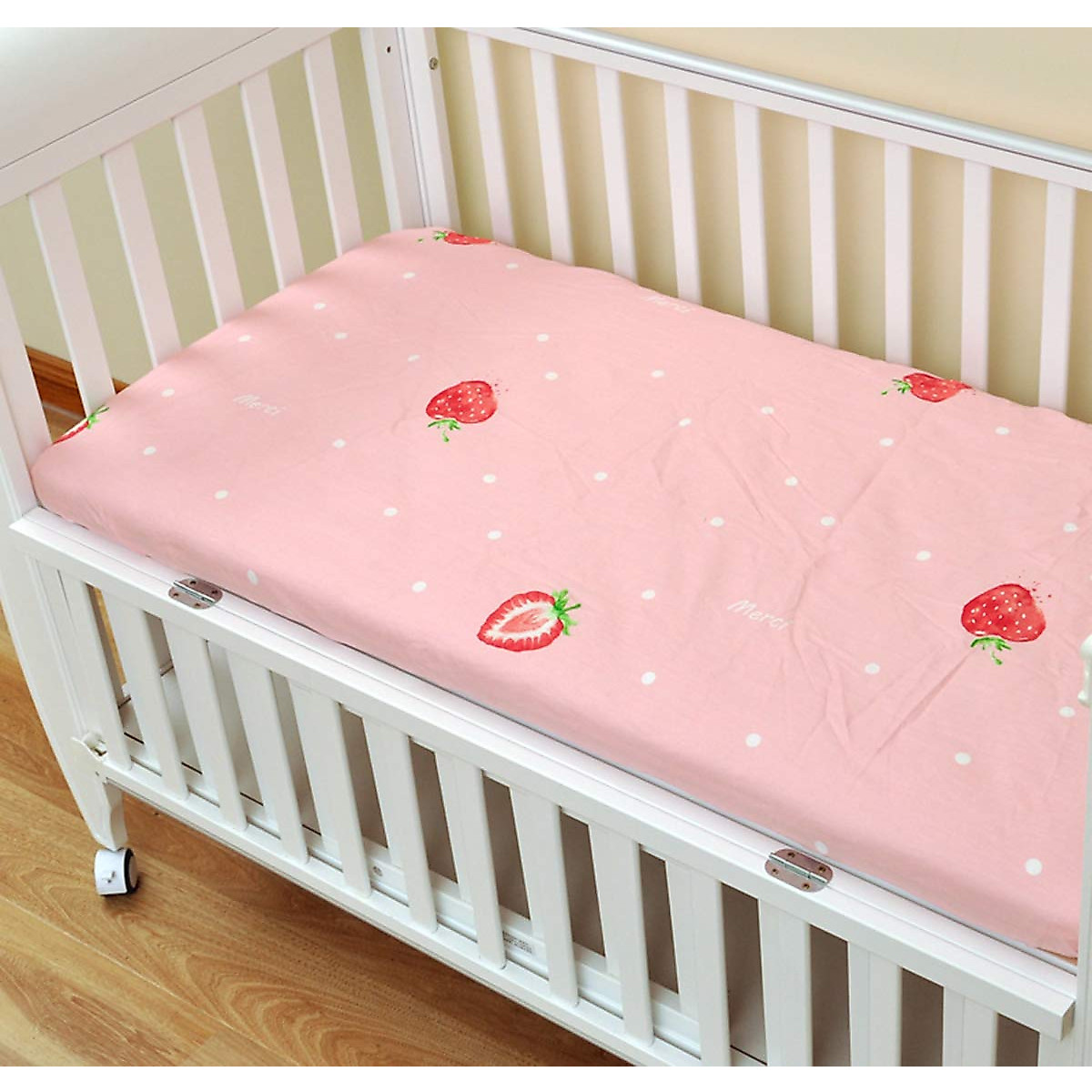 100 Cotton Crib Fitted Sheets Baby Sheet for Standard Crib and Toddler mattresses Nursery Bedding Sheet Crib Mattress Sheets for Boys or Girls (Strawberry, W28 x L55)