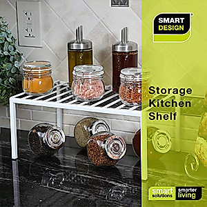 Smart Design Premium Cabinet Storage Shelf - Set of 6 - Large 16 x 8.5 Inch - Steel Metal Frame - Rust Resistant Coating - Counter, Pantry, Shelf Organization - Kitchen - White