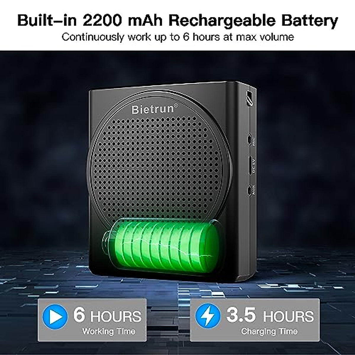 Bietrun Portable Voice Amplifier with Wired Microphone Headset and Waistband, Volume up to 100 dB, Rechargeable Personal Voice Amplifier for Teachers, Tour Guide, Coach, Presentation, Yoga, Fitness