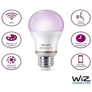 PHILIPS Color and Tunable White A19 LED 60W Equivalent Dimmable Wi-Fi Wiz Connected Smart LED Light Bulb, Easy Control with App or Voice, Works with Alexa, Google Assistant, Siri Shortcuts (4-Pack)