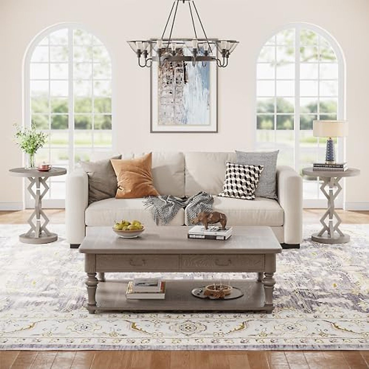 Tribesigns Set of 2 Round End Table, 2-Tier Wood Side Table with Pedestal, Modern Nightstand Bedside Table Coffee Accent Table for Living Room Bedroom & Small Space, Gray (2)