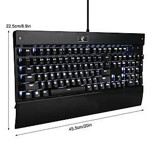 HUO JI E-Element MechanicalEagle Z-77 White LED Backlit Gaming Keyboard, 104 Keys Anti-Ghosting, with Blue Switches, Wrist Rest (Black)
