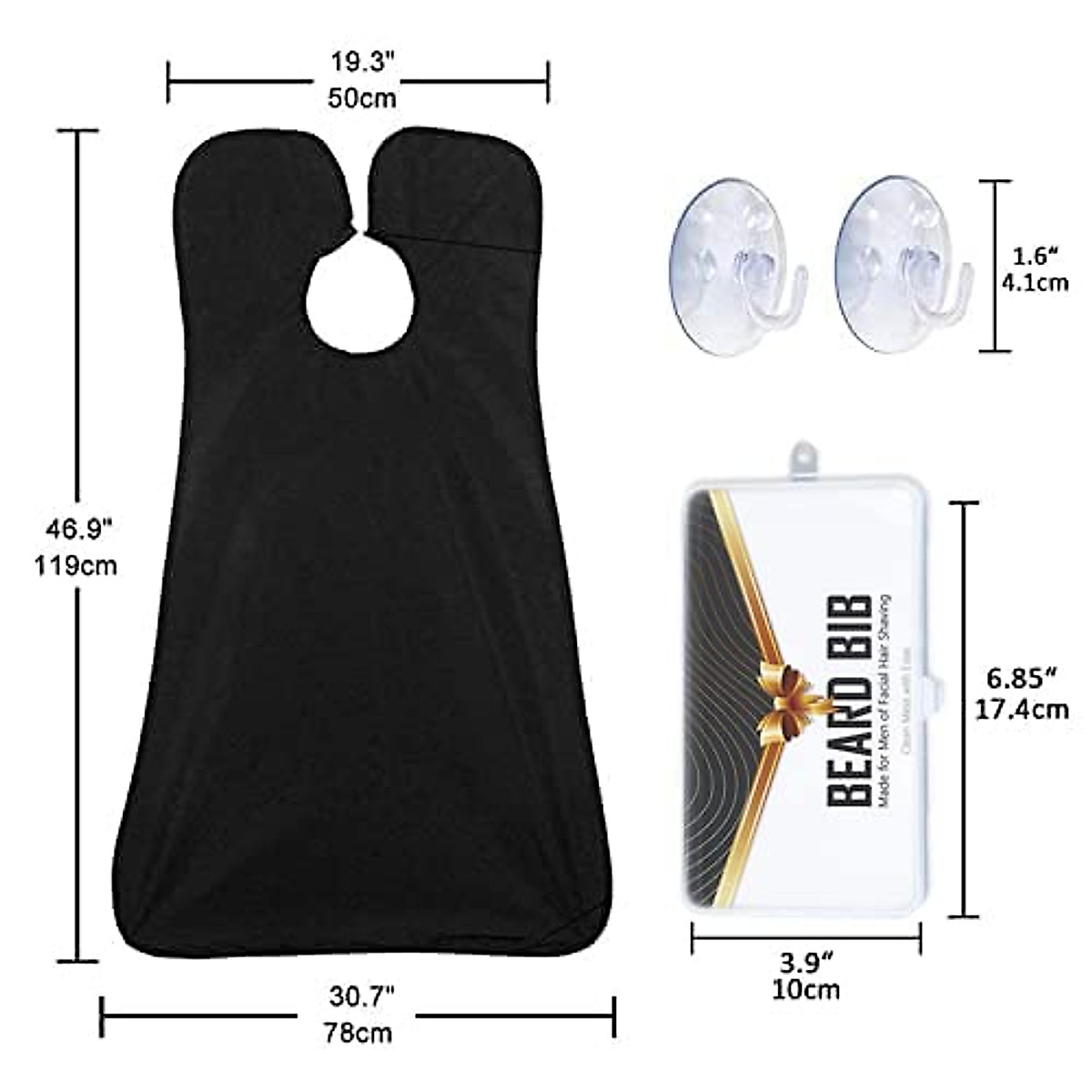 Beard Bib Beard Apron, Beard Hair Catcher for Men Shaving & Trimming Non-Stick Waterproof Beard Cape Grooming Cloth with 3 Suction Cups & A Box Birthday Gifts for Men Him Boyfriend