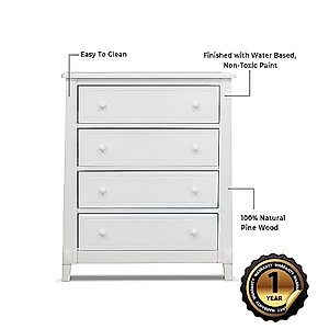 Sorelle Furniture Berkley Baby Dresser – Dresser for Nursery, Kids Bedroom Furniture, Dresser Drawers, Nightstand for Child’s Room with Drawers, Nursery Furniture for Infant-White