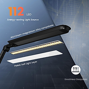 LED Desk Lamp with Clamp, 12W Eye-Caring Swing Arm Table Lamp, Stepless Dimming and Adjustable Color Temperature,Modern Architect Lamp with Memory and Timing Function for Study, Work, Home, Office