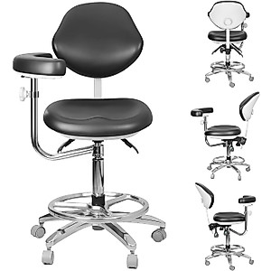 Mobile Adjustable Doctor's Stool Dental Assistance Chair Foot Control 360 Degree Rotation Armrest PU Leather QY-600M-B2