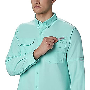 Columbia Men’s PFG Blood and Guts III Long Sleeve Shirt, Stain & Water Resistant , Gulf Stream ,Large