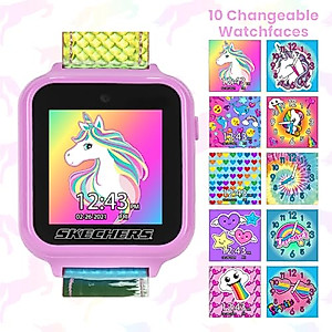 Skechers Kids Smart Watch with Rainbow Iridescent Strap, Games, Camera, & Fitness Tracker – Fun & Colorful Digital Watch with Touchscreen, Alarm, and Step Counter, Perfect for Everyday Wear and Play