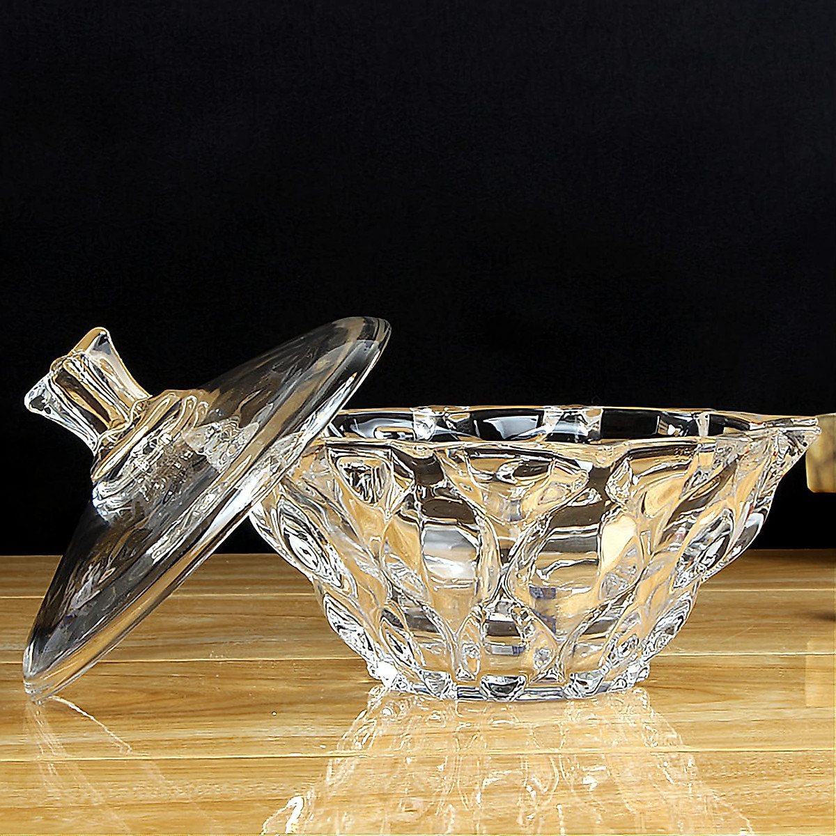 ZENFUN 4 Pack Glass Candy Dish with Lid, 4.5'' Crystal Faceted Candy Jar Clear Covered Candy Bowl, Decorative Food Storage Container for Buffet, Party, Home Office, Birthday Gift