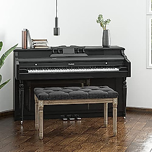 Yusong Upholstered Bench,Bedroom Bench for End of Bed,Piano Bench Dining Bench Entryway Shoe Bench with Button Tufted Padded Seat for Living Room, Vanity Bench Foot-Stool with Carved Wood Legs,Grey